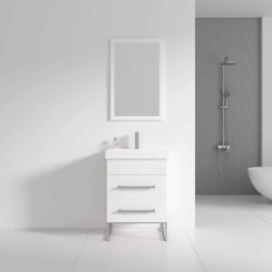 Fine Fixtures - Modern White 24" Bathroom Vanity Set,Chrome Hardware, vitreous China Sink Top