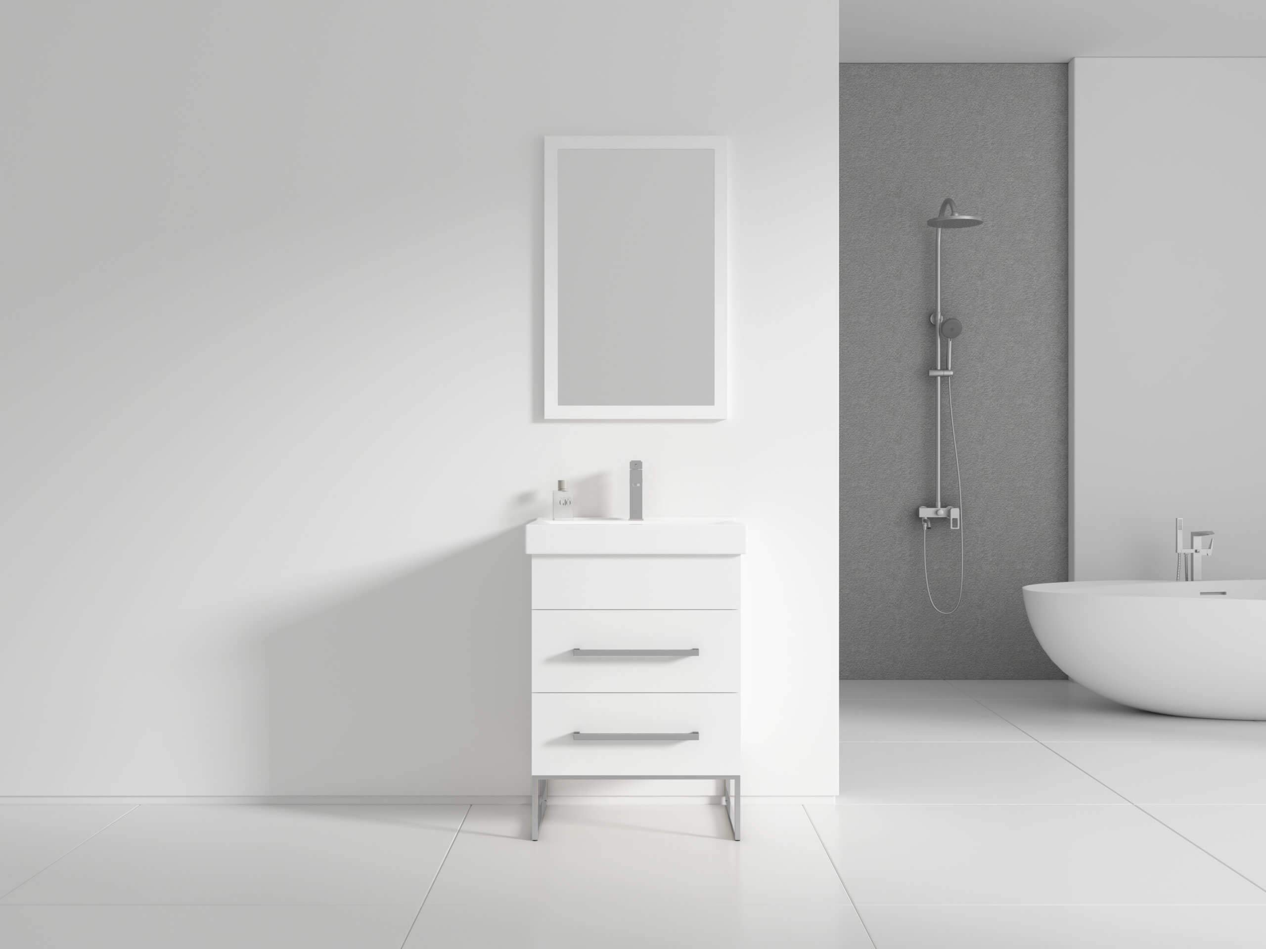 Fine Fixtures - Modern White 24" Bathroom Vanity Set,Chrome Hardware, vitreous China Sink Top