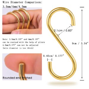 10 Pcs Heavy S Copper Hooks,S Brass Hooks for Hanging Wind Chimes, Kitchen Utensils,Coat Closet, Jeans, Bags or String Lights etc