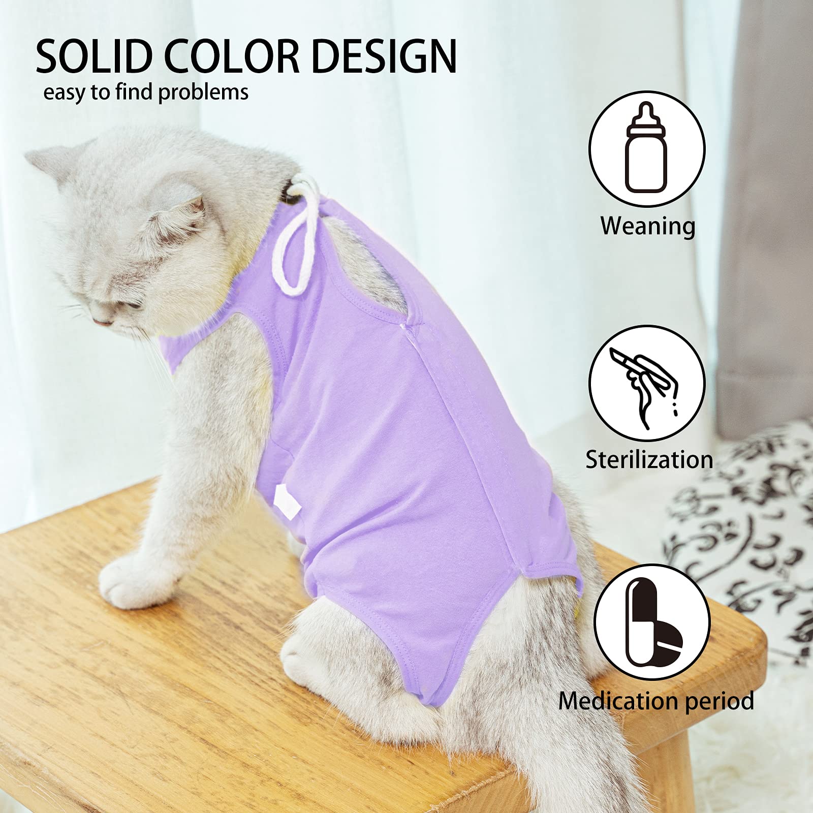 TORJOY Kitten Onesies,Cat Recovery Suit for Abdominal Wounds or Skin Diseases,After Surgery Wear Anti Licking Wounds,Breathable E-Collar Alternative for Cat Purple M