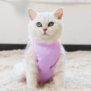 TORJOY Kitten Onesies,Cat Recovery Suit for Abdominal Wounds or Skin Diseases,After Surgery Wear Anti Licking Wounds,Breathable E-Collar Alternative for Cat Purple M