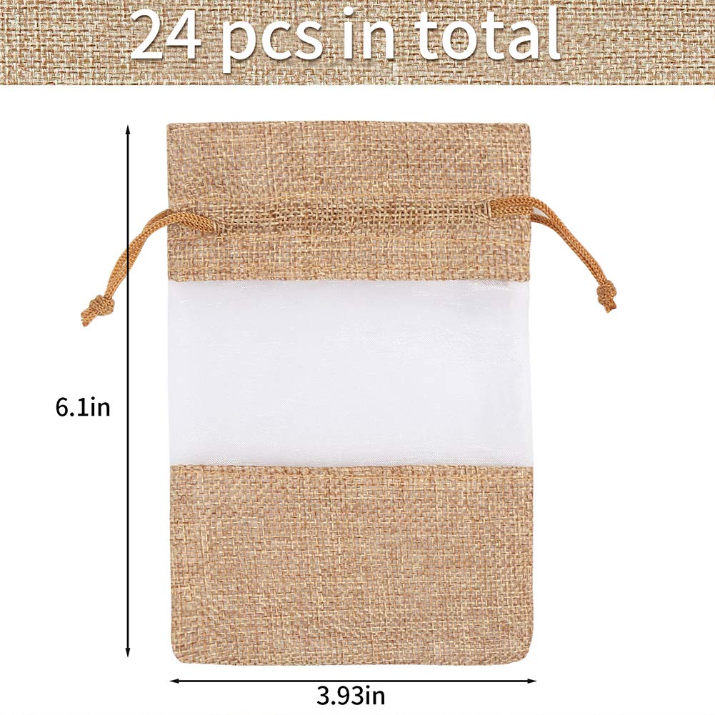 CCINEE 24PCS Burlap Drawstring Gift Bag,Organza Treat Bag Pouch for Wedding Baby Shower Party Favor Supply,4 X 6 Inch