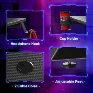 MOTPK Gaming Desk 31 inch, Small Gaming Desk for Kids, Gift Idea, PC Computer Desk, Home Office Desk Workstation with Carbon Fiber Surface, Gaming Table with Headphone Hook and Cup Holder