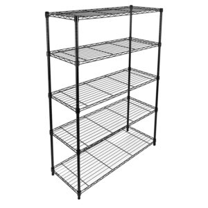 ipower simple deluxe heavy duty shelving unit, wire metal stackable storage, 5-tier shelf, black, 36" w x 13.8" d x 71.8" h