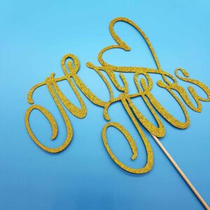 Mr and Mrs Cake Topper, Bride and Groom Sign Wedding, Engagement Cake Toppers Decorations, Double Sided Gold Glitter