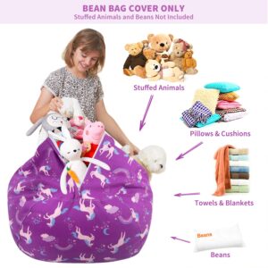 Aubliss Stuffed Animal Bean Bag Storage Chair (Purple Unicorn, Large (38''))