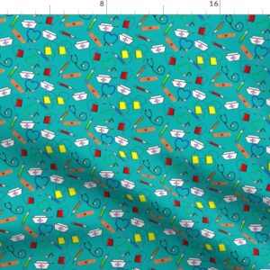 Spoonflower Fabric - Nurse Theme Medical Care Turquoise Blue Printed on Petal Signature Cotton Fabric Fat Quarter - Sewing Quilting Apparel Crafts Decor