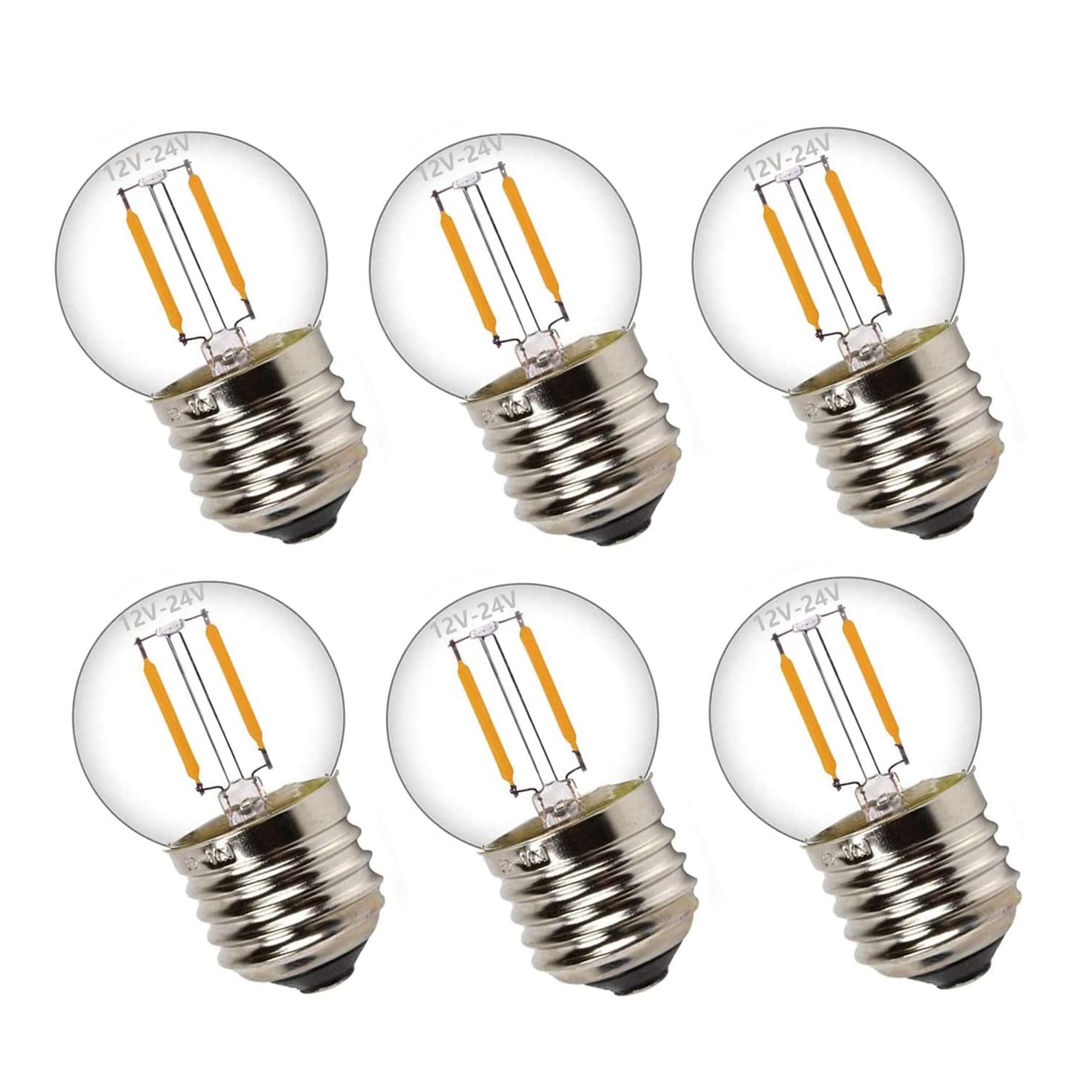 LDCHIUEN 12 Volt Low Voltage LED Light Bulbs - Soft Warm 2700K 1W (Only for 12V -24V DC/AC)- 15W Equivalent E26 Edison Base Small Globe Bulb for RV, Landscape Lights, 6PCS