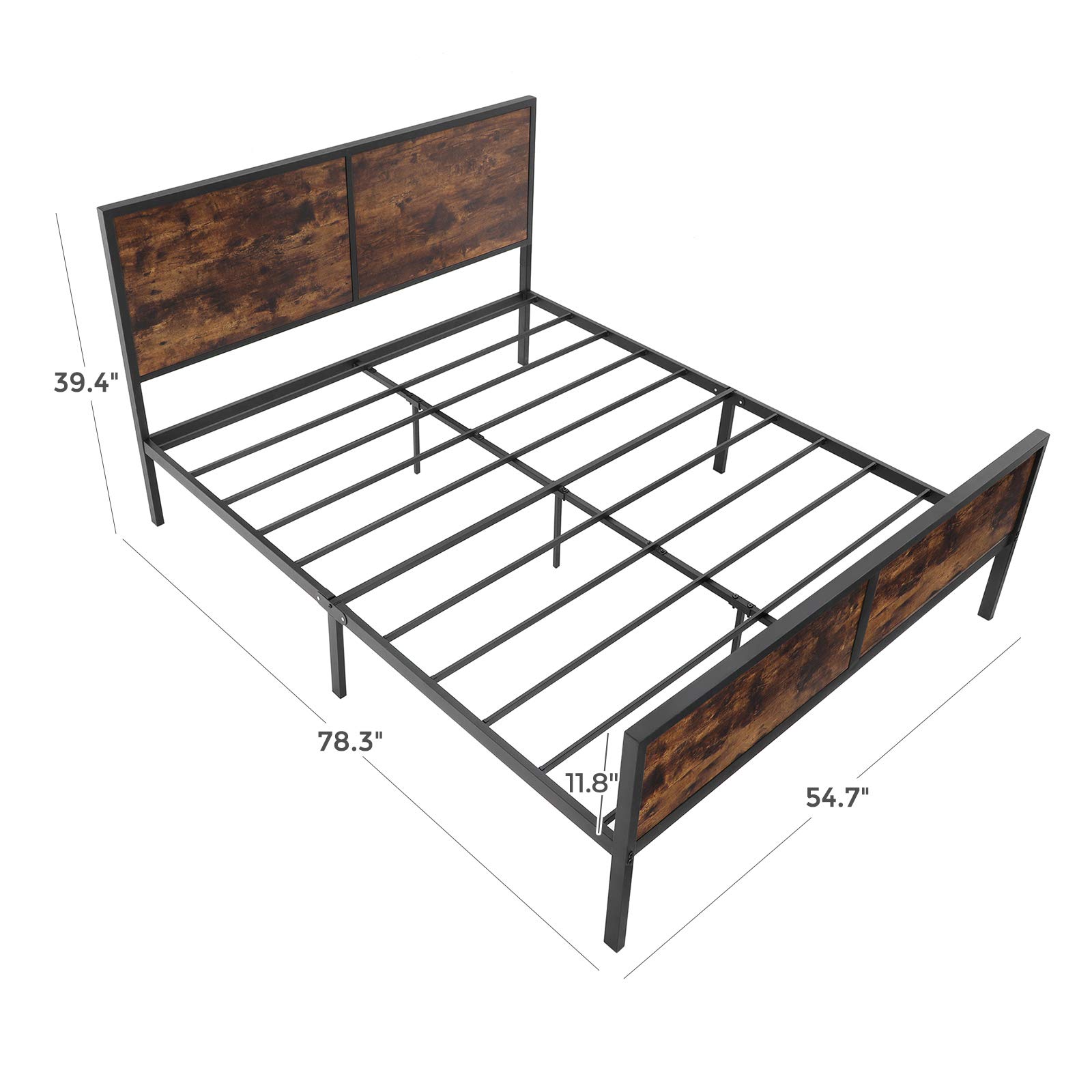 VASAGLE Metal Frame with Headboard, Footboard, No Box Spring Needed, Under-Bed Storage, Full, Classic Rustic