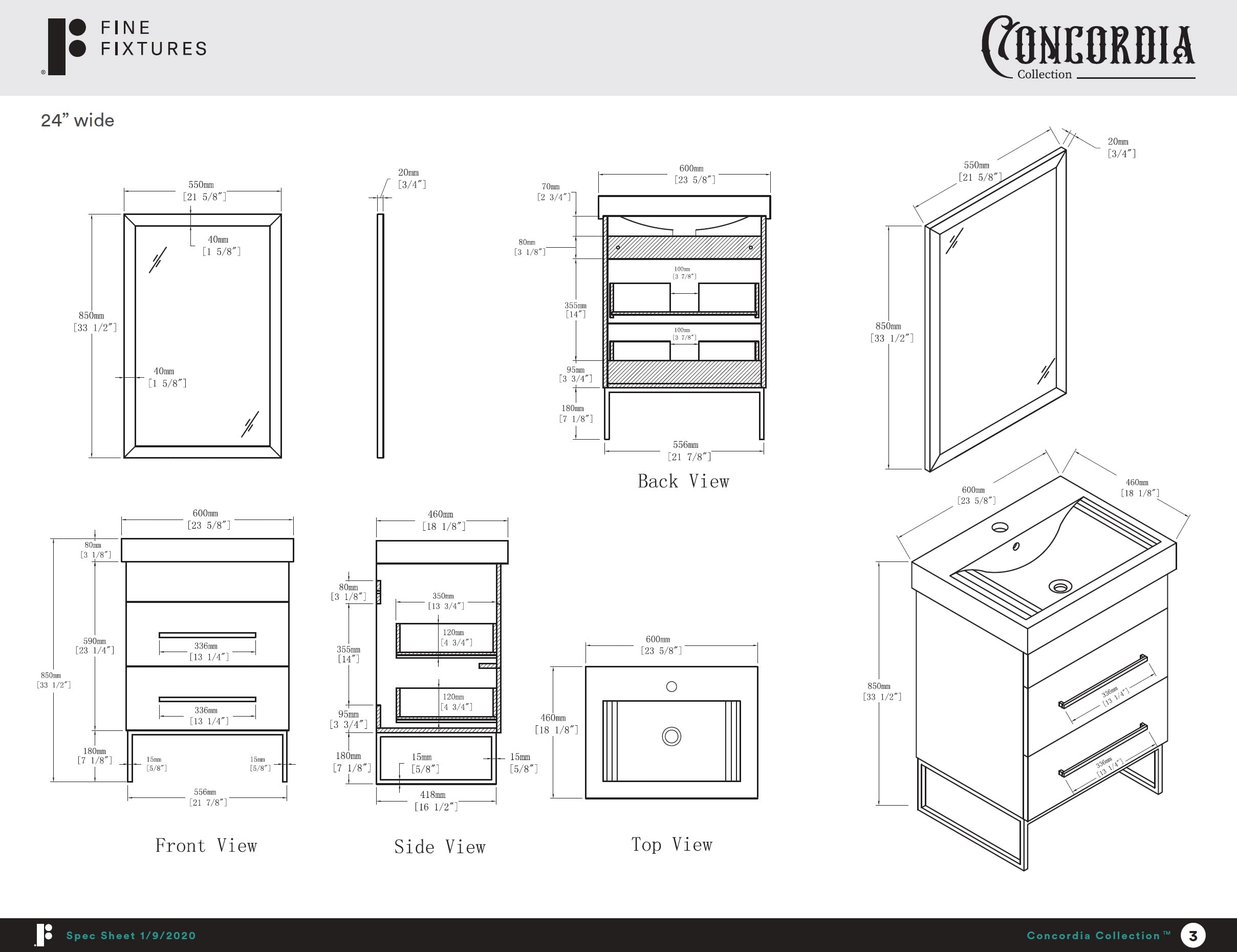 Fine Fixtures - Modern White 24" Bathroom Vanity Set,Chrome Hardware, vitreous China Sink Top