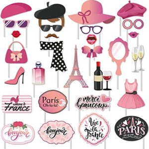 30 pcs paris photo props paris party photo booth props kit paris themed decoration french photo booth props, eiffel tower, for oh la la baby shower birthday paris theme party supplies