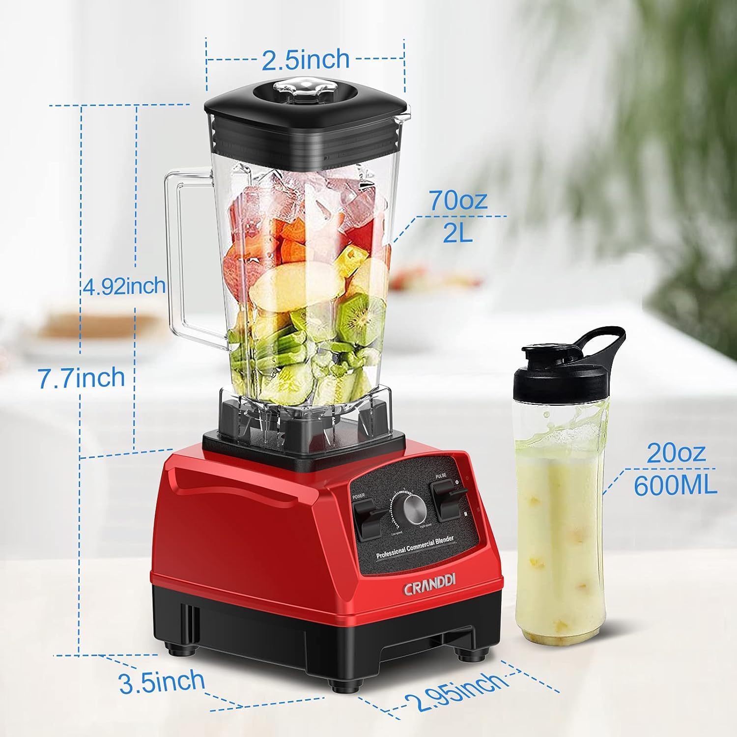 CRANDDI Professional Blender, 1500 Watt Powerful Commercial Blender, Countertop Blender with BPA-FREE 70oz Pitcher, Built-in Pulse & 10-speeds Control, Easy Self-Cleaning, YL-010 (Red)