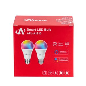 Apone Smart Wi-Fi RGB LED A19 8W Light Bulb (2PK)