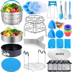 101 pcs pressure cooker accessories set compatible with instant pot 6 qt 8 quart, 2 steamer basket, springform pan, stackable egg steamer rack, egg bites mold, steamer rack trivet, parchment pape