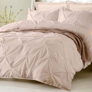 Kamas Duvet Cover Pinch Pleated Design 3 Pieces Oversized King Blush Duvet Cover Set 100% Egyptian Cotton 1000 Thread Count with Zipper & Corner Ties Tuffed Pattern Decorative