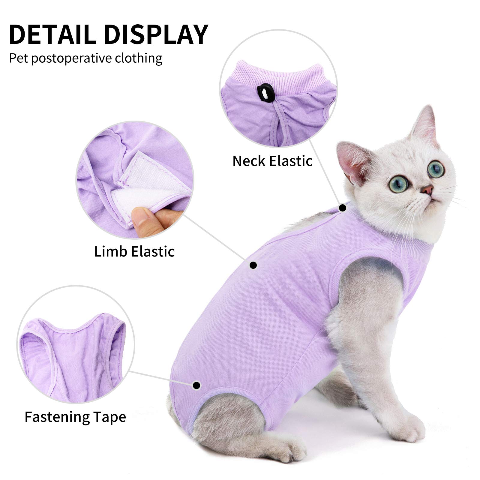 TORJOY Kitten Onesies,Cat Recovery Suit for Abdominal Wounds or Skin Diseases,After Surgery Wear Anti Licking Wounds,Breathable E-Collar Alternative for Cat Purple M