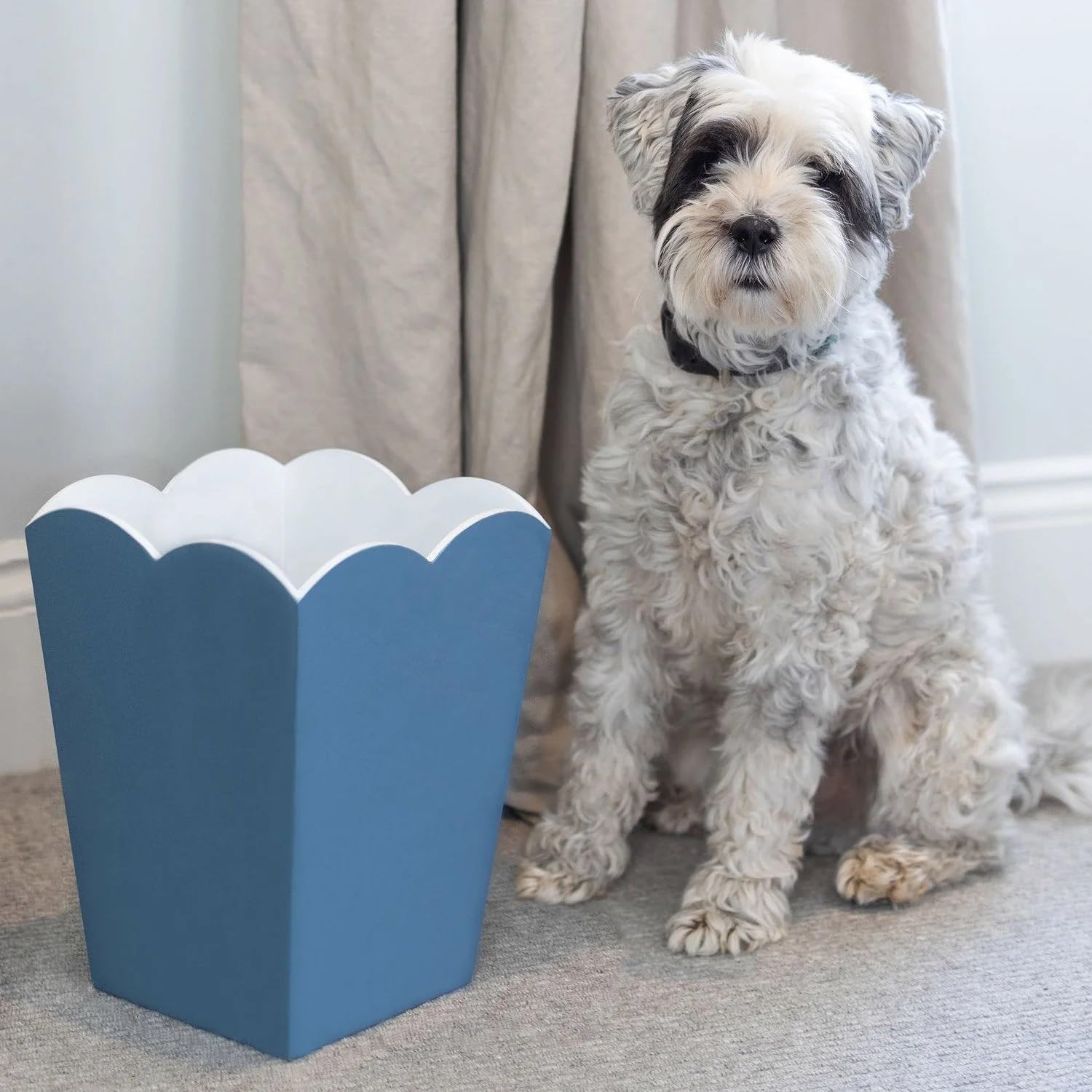 Addison Ross Scallop Waste Bin in Denim and White - Lacquer Finish