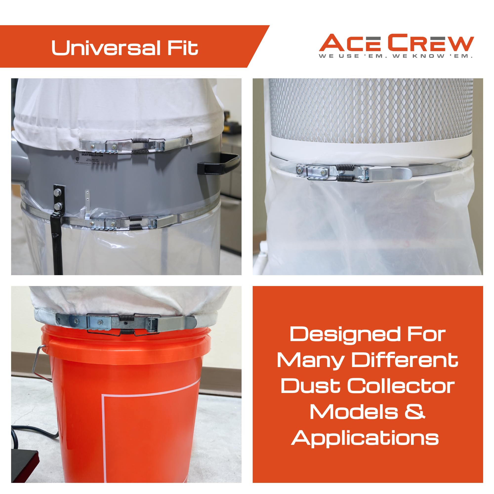 AceCrew Dust Collector Band Clamp One-Size-Fits-Most 11-1/2" to 24-1/2" Hose Clamp Stainless Steel Dust Strap