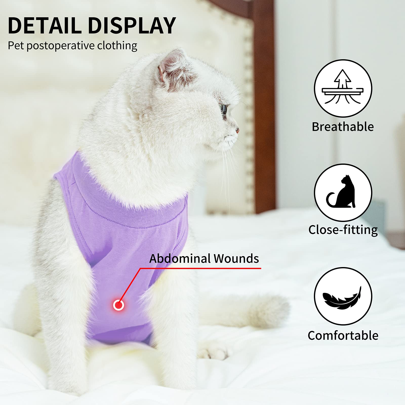 TORJOY Kitten Onesies,Cat Recovery Suit for Abdominal Wounds or Skin Diseases,After Surgery Wear Anti Licking Wounds,Breathable E-Collar Alternative for Cat Purple M