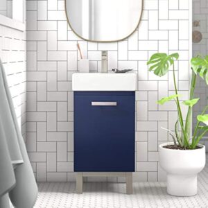 luca kitchen & bath lc17xbp brielle 16.5” single sink bathroom vanity porcelain countertop-freestanding or wall mounted, midnight blue