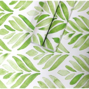 HAOKHOME Boho Peel and Stick Wallpaper Floral Tulip Leaves Green/White Removable Bathroom Kitchen Contact Paper Home Wall Decor 17.7in x 9.8ft