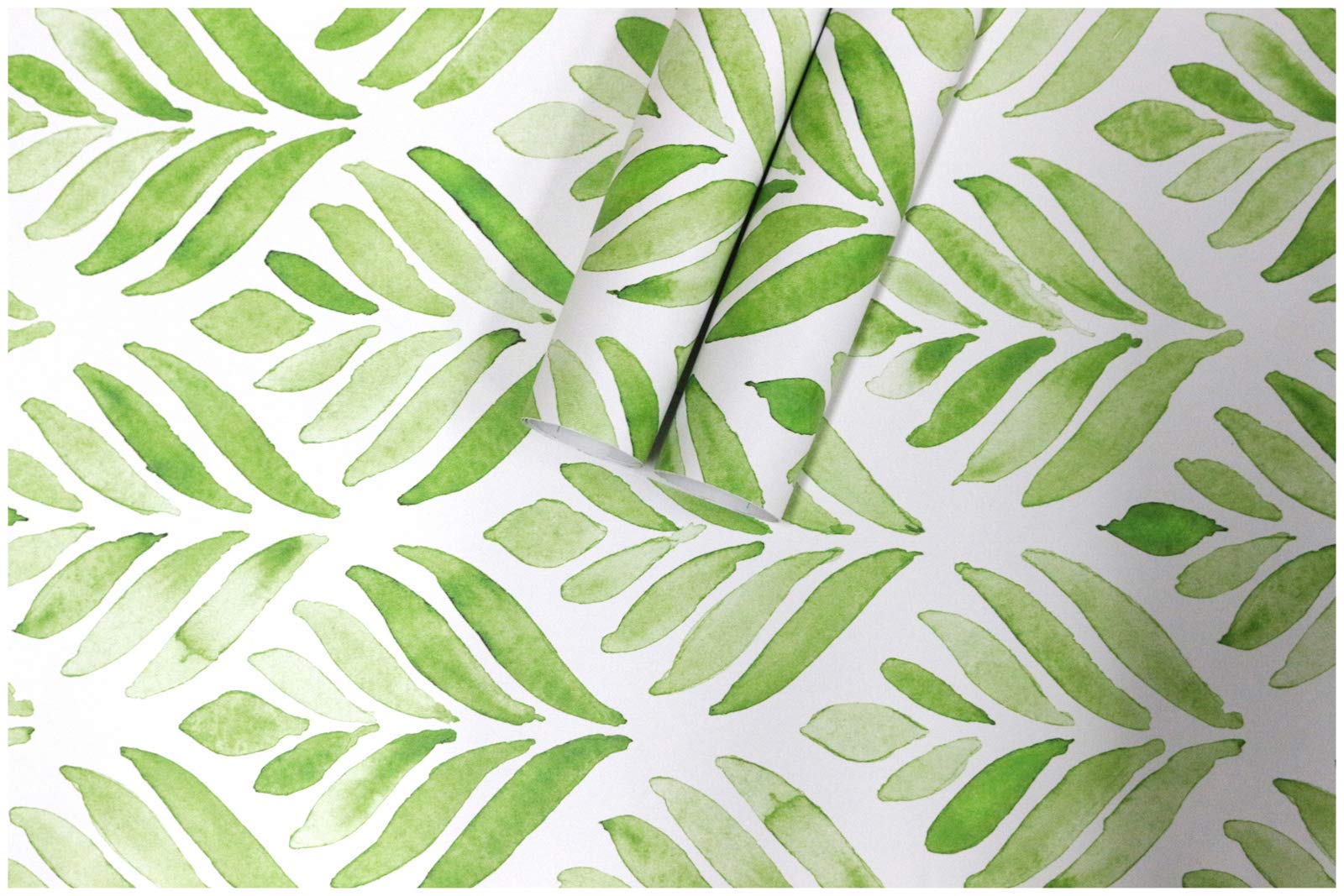 HAOKHOME Boho Peel and Stick Wallpaper Floral Tulip Leaves Green/White Removable Bathroom Kitchen Contact Paper Home Wall Decor 17.7in x 9.8ft