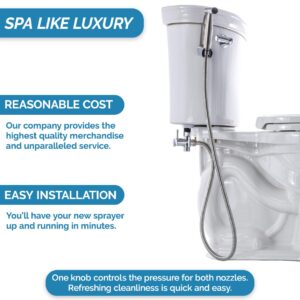 Bidet - Stainless Steel - Hand-Held Sprayer Attaches to Toilet - 59-Inch Hose Convenient for Additional Cleaning Activities - Three Pressure Levels - Toilet Hook Holder - Brushed Finish