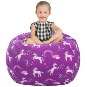 aubliss stuffed animal bean bag storage chair (purple unicorn, large (38''))