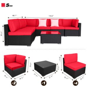 Excited Work 7PCs Outdoor Patio Rattan Sofa, Sectional Furniture Sets Manual Weaving Wicker Conversation Set with Pillow, Cushions and Coffee Table (Red)