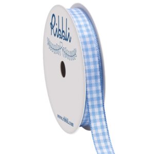 ribbli light blue and white gingham ribbon,100% polyester woven edge,3/8 inch x 10 yard,plaid ribbon use for baby shower,gift wrapping,party decoration