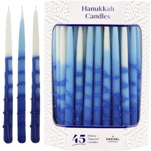 the dreidel company dripless deluxe tapered pastel blue and white hanukkah menorah candles for all 8 nights of chanuka