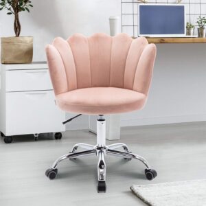 goujxcy cute pink desk chair, modern velvet vanity makeup chair, 360° swivel height adjustable comfy accent chair rolling chair for home office bedroom living room (pink)