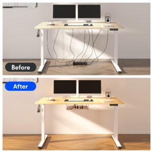 FLEXISPOT EN2 Whole-Piece Standing Desk with Clamp Power Strip, 55 x 28 Electric Stand Up Height Adjustable Desk with Cable Management (Black Frame + 55" Maple Top, 2 Packages)