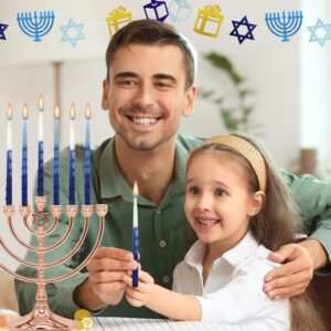 The Dreidel Company Dripless Deluxe Tapered Pastel Blue and White Hanukkah Menorah Candles for All 8 Nights of Chanuka