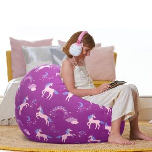 Aubliss Stuffed Animal Bean Bag Storage Chair (Purple Unicorn, Large (38''))