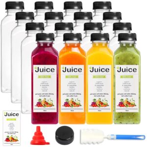 depepe 16 pack 16oz plastic juice bottles, reusable juicing bottles with caps, empty pet juice bottle with lids for juicing, smoothies, drink, water containers