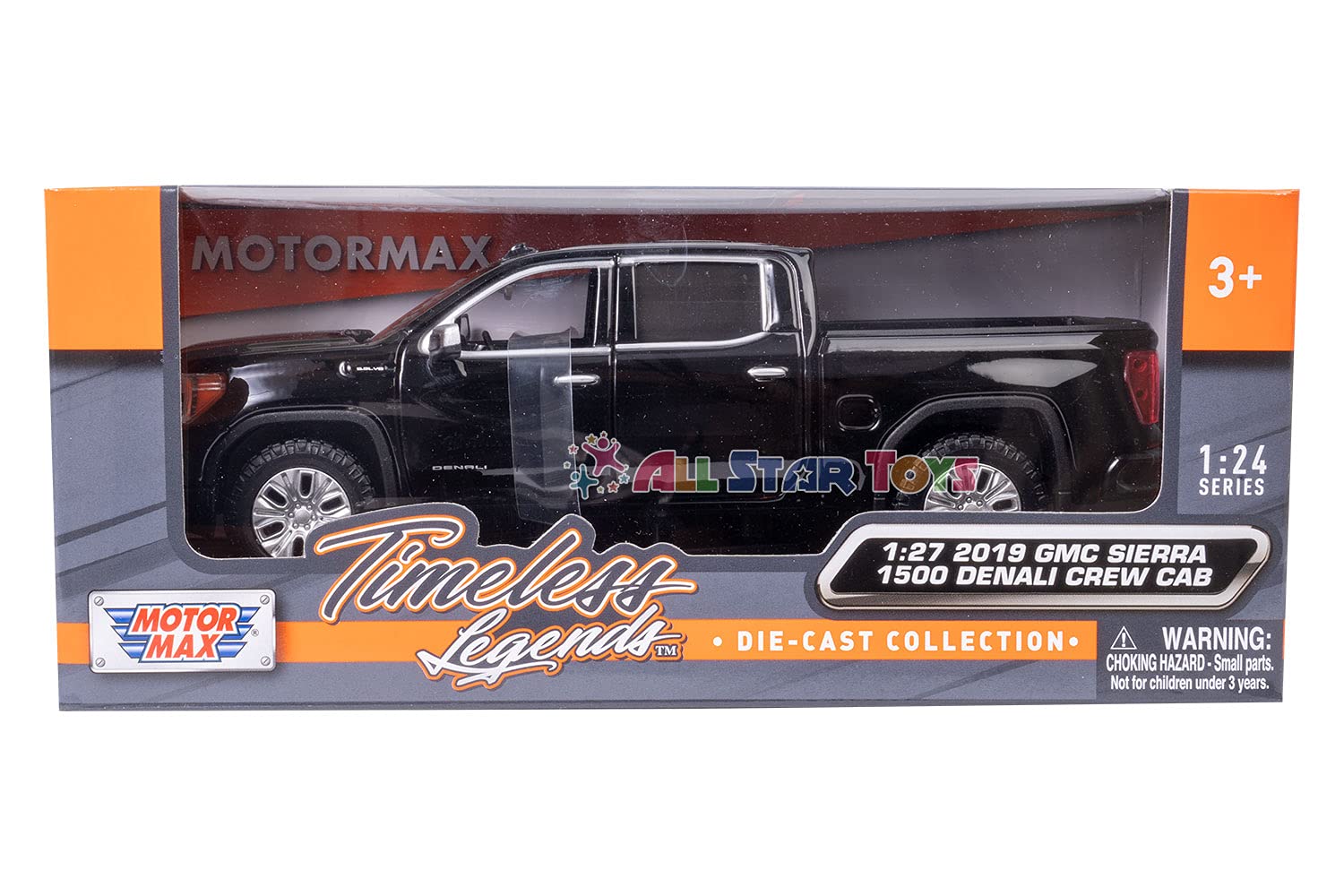 Motor Max 2019 GMC Sierra 1500 Denali Crew Cab Pickup Truck, Black 79362BK - 1/27 Scale Diecast Model Toy Car,unisex-children