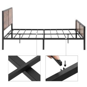 VASAGLE Metal Frame with Headboard, Footboard, No Box Spring Needed, Under-Bed Storage, Full, Classic Rustic