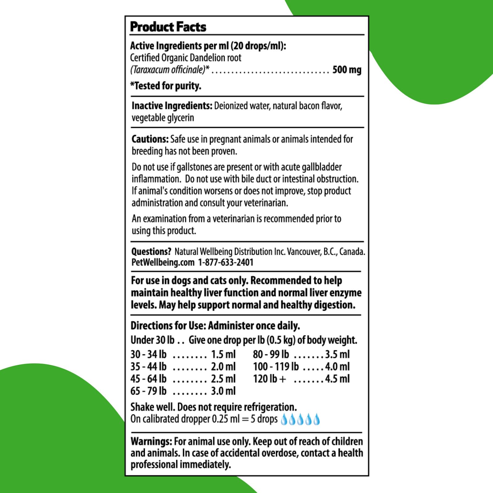 Pet Wellbeing Dandelion Root for Dogs & Cats - Liver & Heart Health, Digestive Function, Blood Sugar Support, Certified Organic - Veterinarian-Formulated Herbal Supplement 4 oz (118 ml)