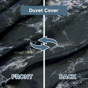 Essina Queen Duvet Cover Set – 3 Pcs Microfiber Duvet Cover with 2 Pillow Shams – Wrinkle Resistant Duvet Cover Queen – Boho Duvet Cover Zipper Closure and 4 Corner Ties – Black Marble