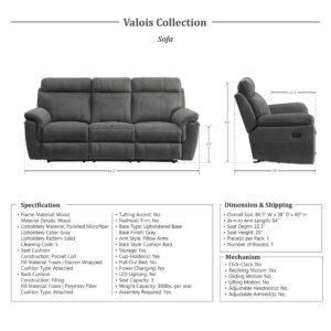 Lexicon Valois Double Reclining Sofa, Gray