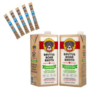 brutus bone broth for dogs (chicken, 2-pack) and brutus on the go instant bone broth (beef, 5-pack)