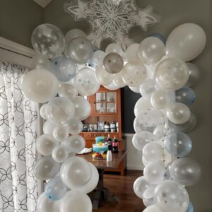 CYMYLAR 79pcs Winter Balloon Garland Arch Kit Ice Snow Crystal Blue Snowflake Foil Balloon Pearl White Pearl Grey Balloons for Christmas New Year's Day Frozen Theme Birthday Baby Shower Party Decor