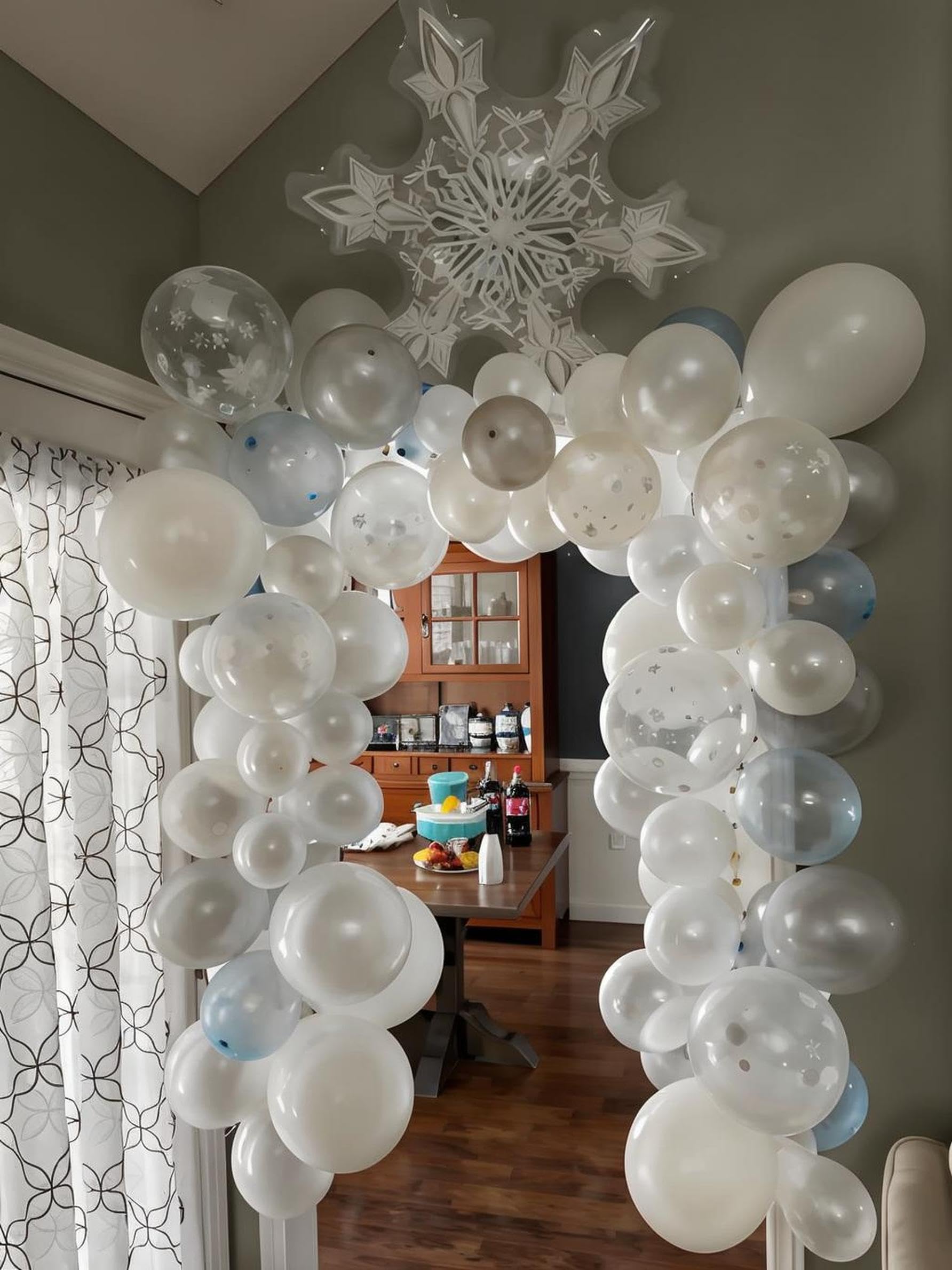 CYMYLAR 79pcs Winter Balloon Garland Arch Kit Ice Snow Crystal Blue Snowflake Foil Balloon Pearl White Pearl Grey Balloons for Christmas New Year's Day Frozen Theme Birthday Baby Shower Party Decor