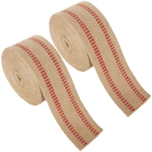 ziqi 2pcs upholstery/craft jute webbing, 3.5 inches x 10 yards natural burlap fabric jute webbing burlap ribbon, upholstery chair webbing tape for chair repair, crafts & decorations (red stripes)