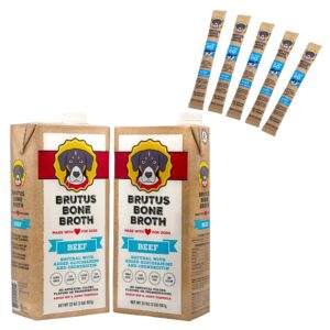 brutus bone broth for dogs (beef, 2-pack) and brutus on the go instant bone broth (beef, 5-pack)