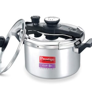 Prestige Clip-On Essential Combi Pack 5L + 3 L Aluminium Pressure Cooker with 1 Lid and a Glass Lid