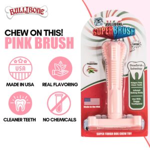 Bullibone SuperBrush: Dog Teeth Cleaning Brushing Toothbrush Stick - Long Lasting Nylon Pink Peppermint Chew Toy for Oral Care and Dental Health