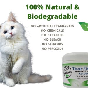 PawPurity Tear Stain Remover Wipes (60 pcs) for Cats | 100% Natural, Safe and Effective. | Removes Stains from Eyes of Cats and Kittens | Recommended by Vets/Groomers | Contains Colloidal Silver