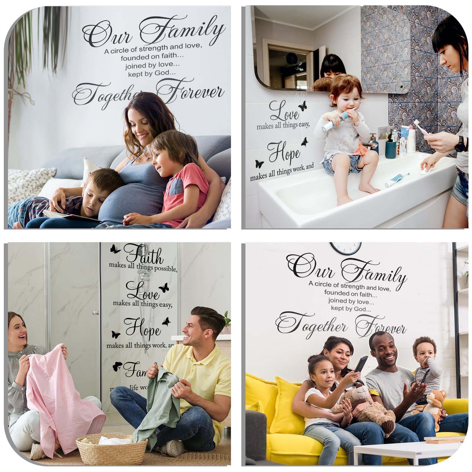 2 Sheets Bible Verse Wall Decals Wall Stickers Faith Hope Love Family Inspirational Wall Stickers Bible Verse Scripture Motivational Sayings Sticker for Home Classroom Living Room Wall Decor(Classic)